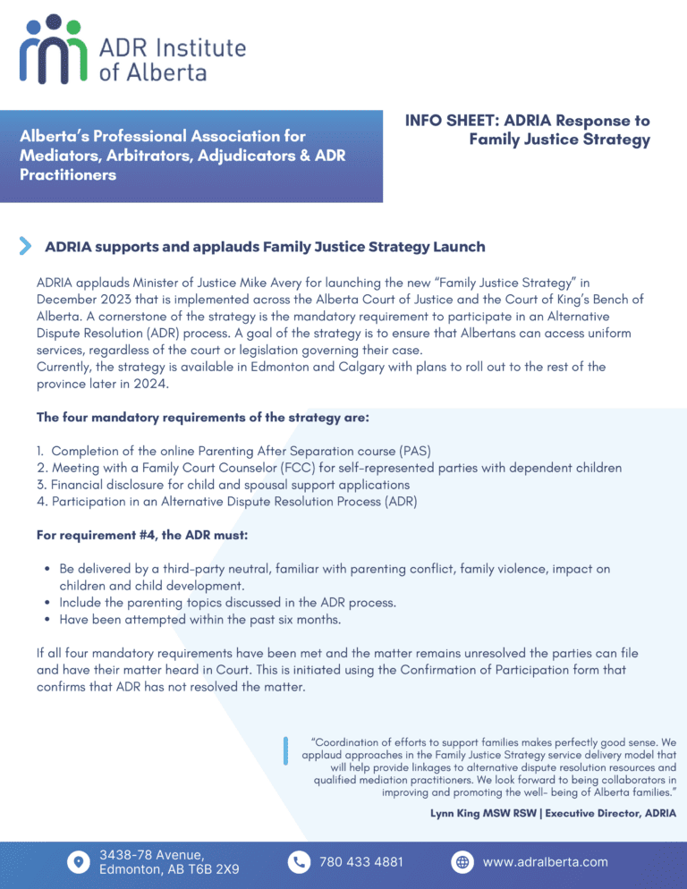 ADRIA Response to Family Justice Strategy - ADR Institute of Alberta